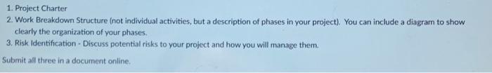 Solved 1. Project Charter 2. Work Breakdown Structure (not | Chegg.com
