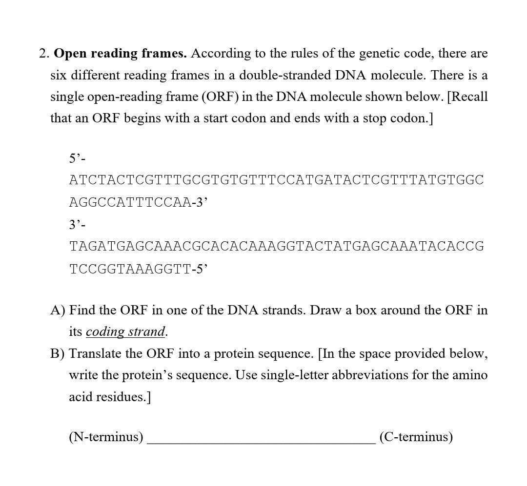 Solved 2. Open reading frames. According to the rules of the | Chegg.com