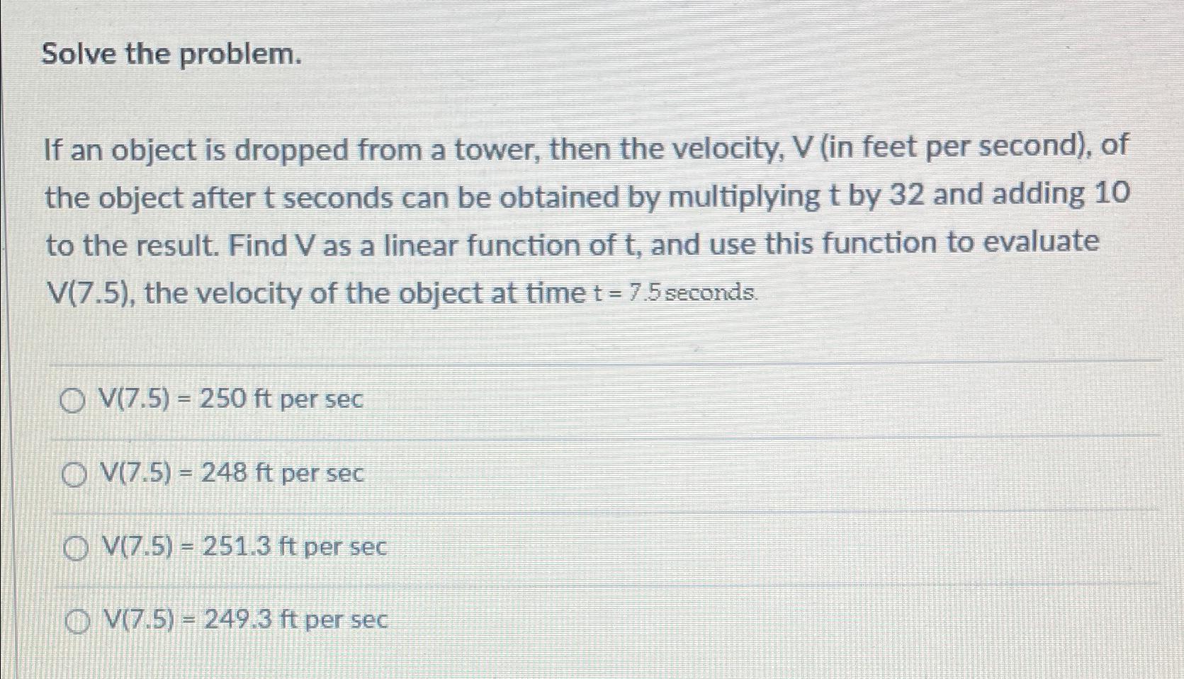 Solved Solve the problem.If an object is dropped from a | Chegg.com