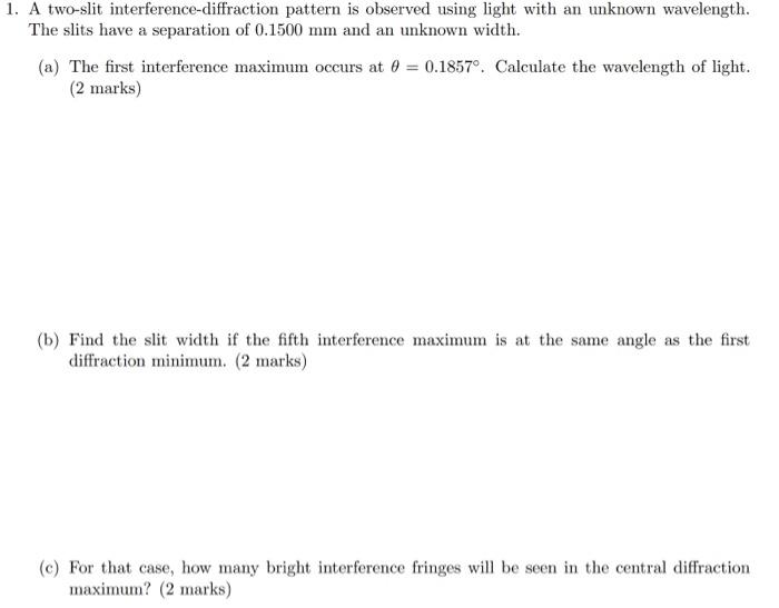 Solved A two-slit interference-diffraction pattern is | Chegg.com