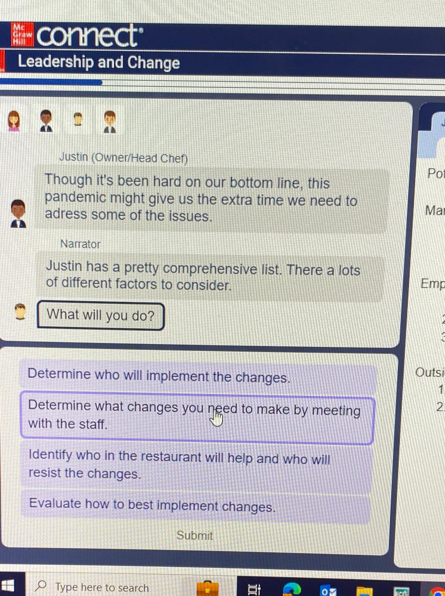 Solved connectLeadership and ChangeJustin (Owner/Head | Chegg.com