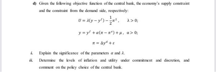 Solved d) Given the following objective function of the | Chegg.com