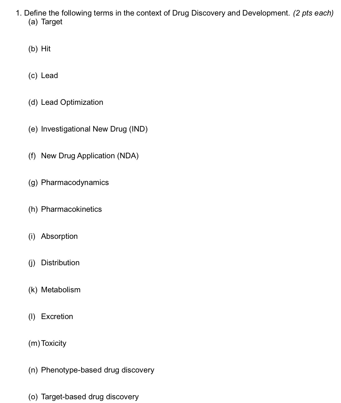 Solved Define the following terms in the context of Drug | Chegg.com