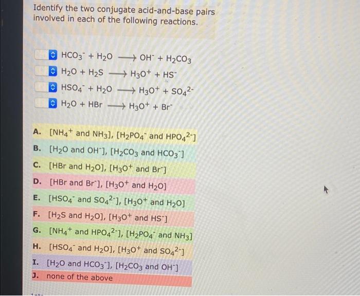 Solved Bronsted-Lowry Acids and Bases (2 parts) Select the | Chegg.com