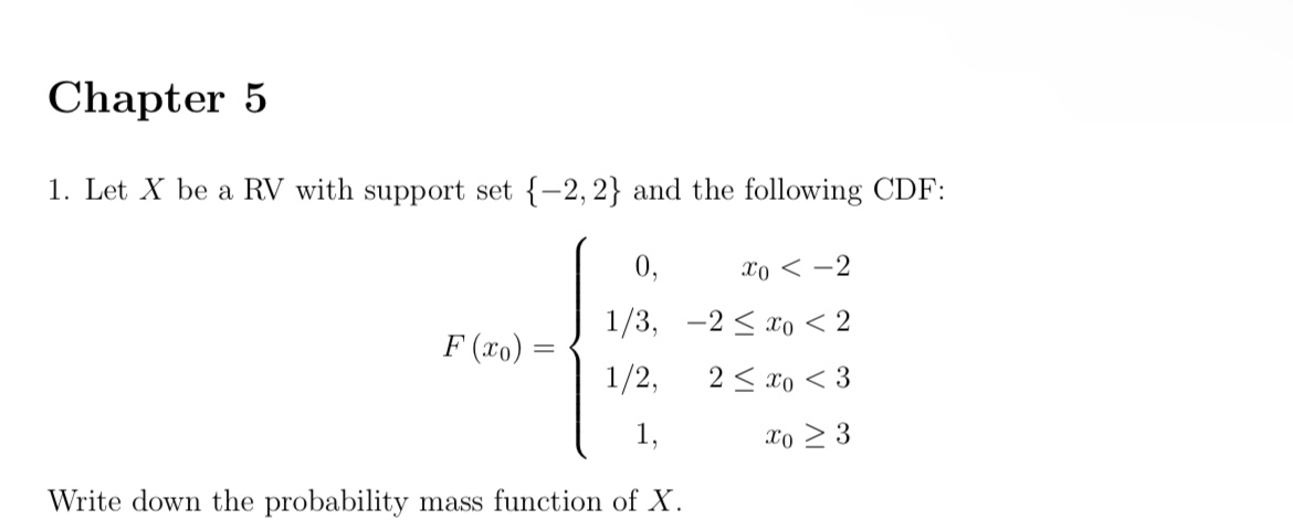 Solved Chapter 5Let x ﻿be a RV with support set {-2,2} ﻿and | Chegg.com