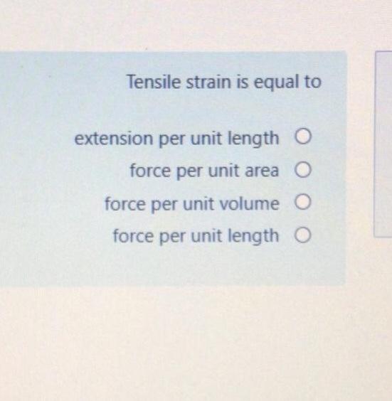 Solved Tensile strain is equal to extension per unit length | Chegg.com