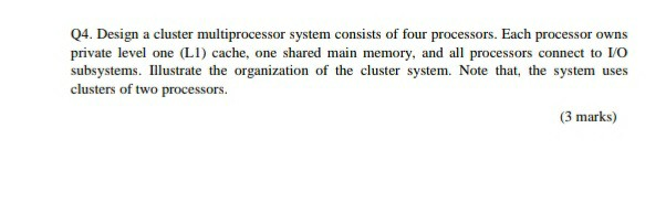 Q4. Design a cluster multiprocessor system consists | Chegg.com
