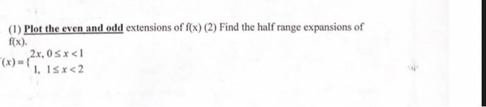 Solved (1) Plot the even and odd extensions of f(x) (2) Find | Chegg.com