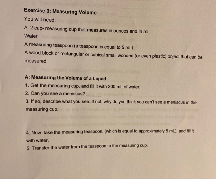 Solved Exercise 3: Measuring Volume You will need: A 2 | Chegg.com