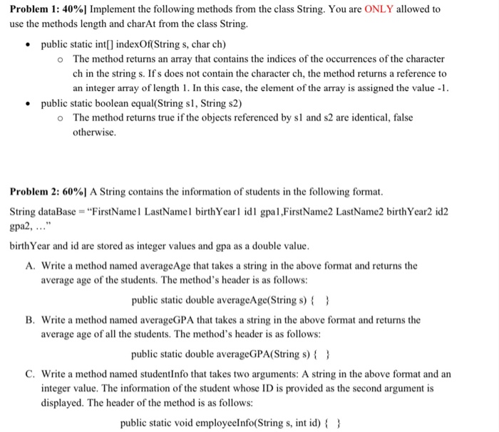 Solved Problem 1: 40%] Implement the following methods from | Chegg.com