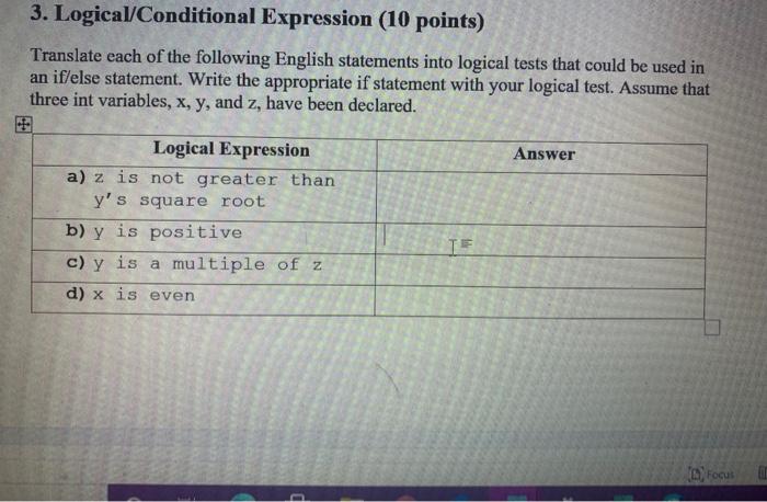 Solved 3. Logical/Conditional Expression (10 points) | Chegg.com