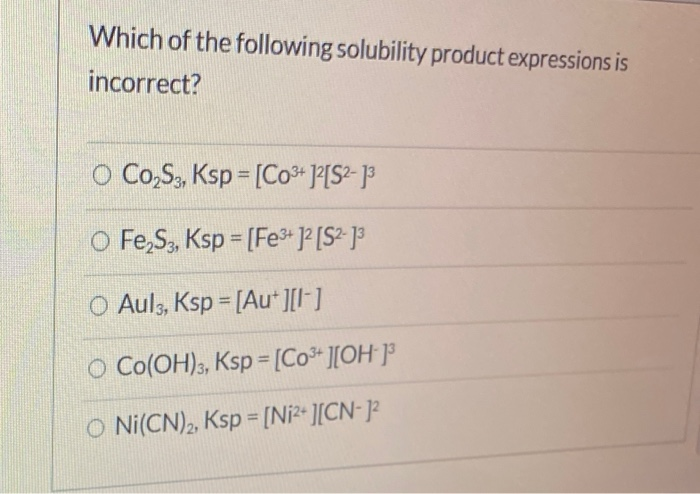 Solved Which of the following solubility product expressions | Chegg.com