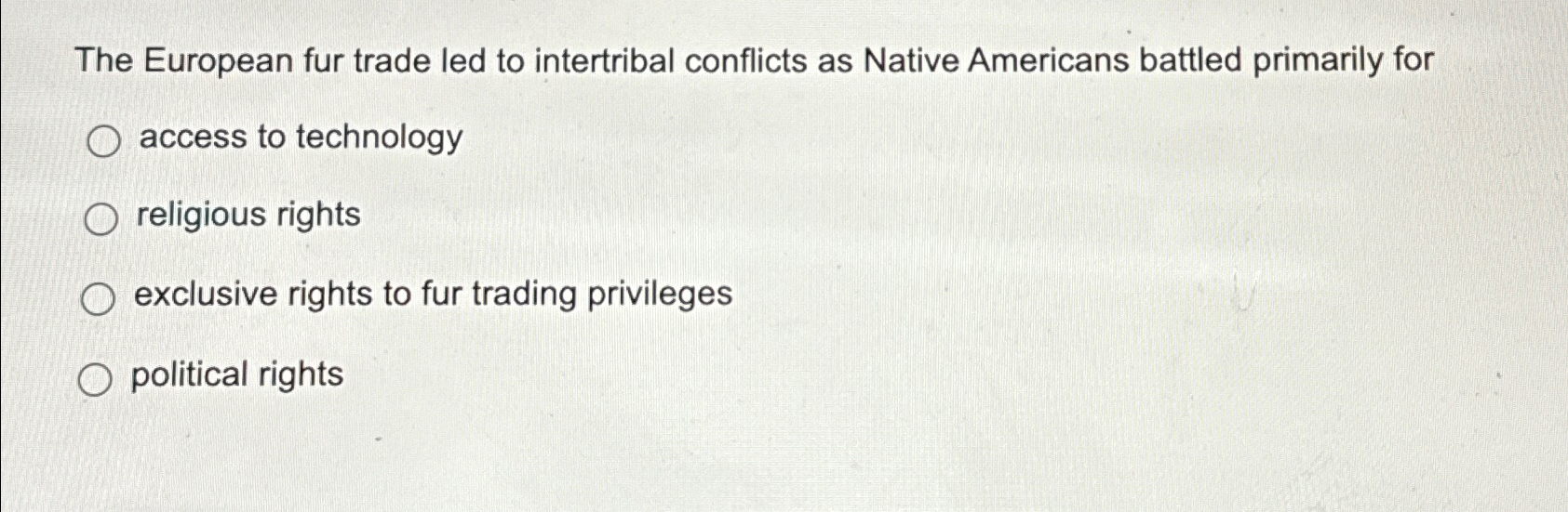 Solved The European fur trade led to intertribal conflicts | Chegg.com