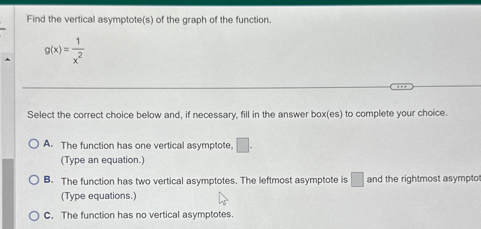 Solved Find the vertical asymptote(s) ﻿of the graph of the | Chegg.com