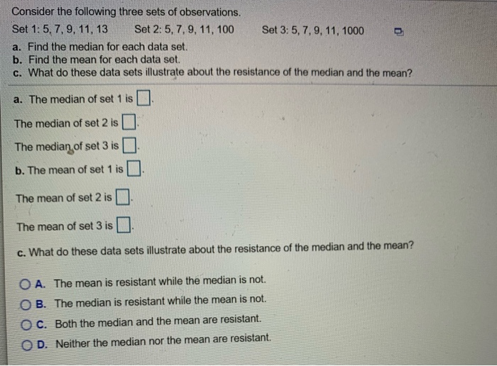 Solved Consider the following three sets of observations. | Chegg.com