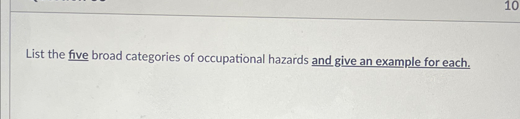 Solved List the five broad categories of occupational | Chegg.com