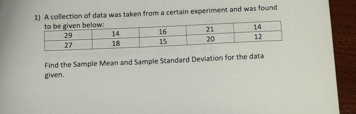 Solved A collection of data was taken from a certain | Chegg.com