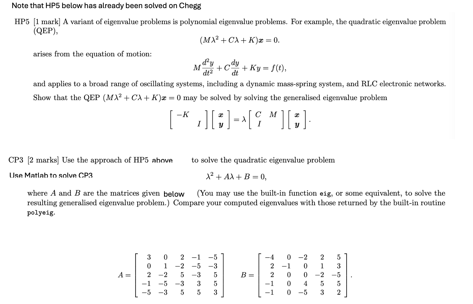 Solved Please use Matlab to solve CP3. ﻿Please provide | Chegg.com
