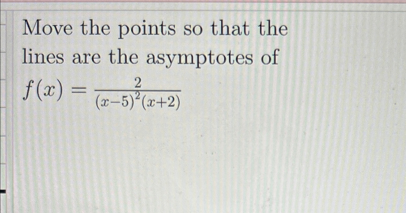 Solved Move the points so that the lines are the asymptotes | Chegg.com