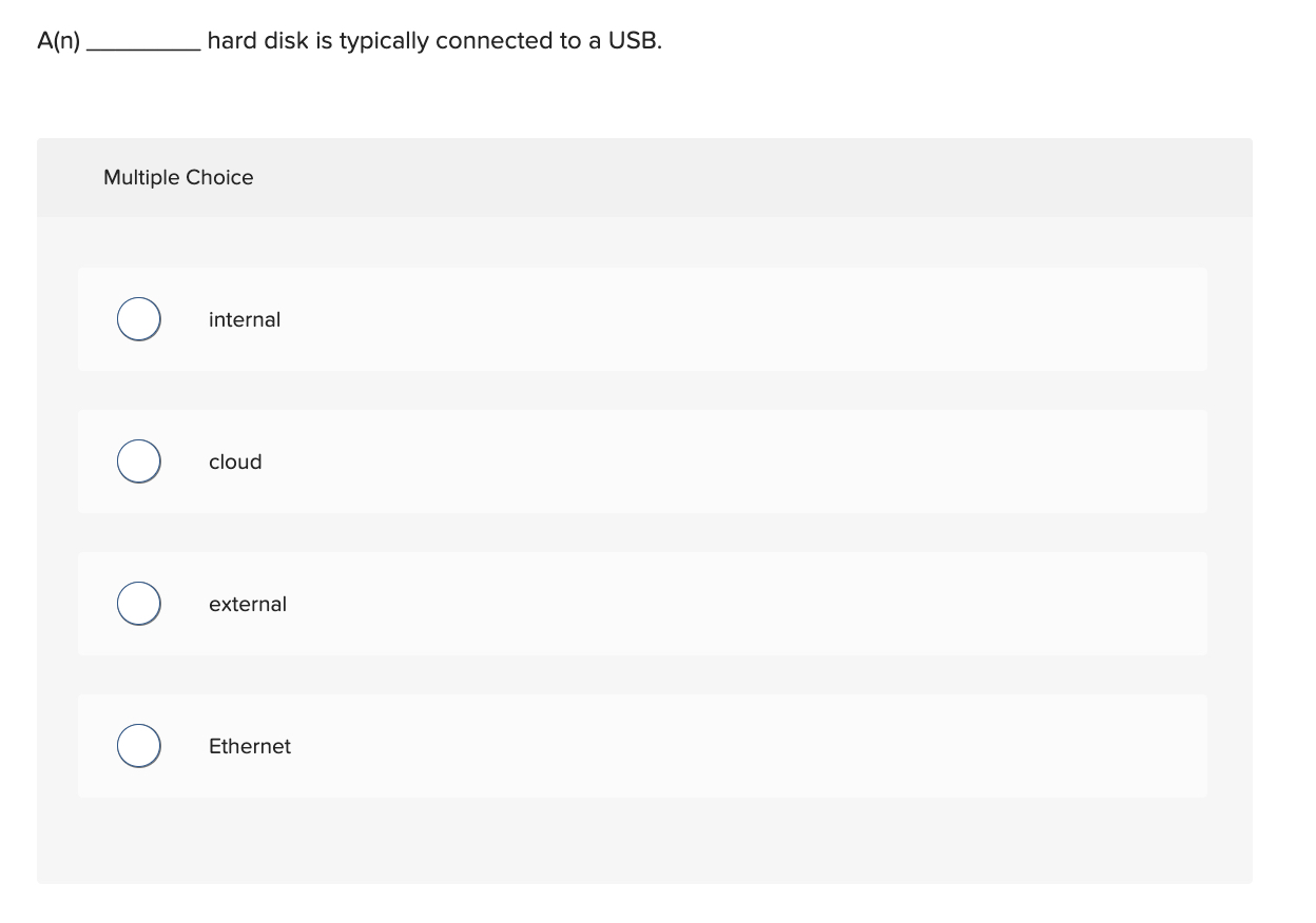 Solved A(n), ﻿hard disk is typically connected to a | Chegg.com