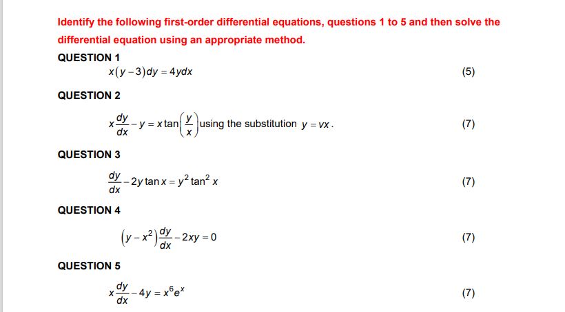 Identify the following first-order differential | Chegg.com