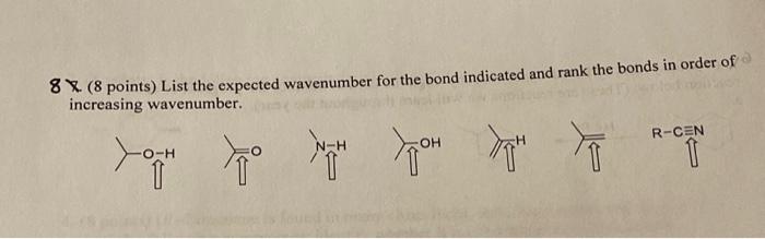 Solved 8 . ( 8 points) List the expected wavenumber for the | Chegg.com