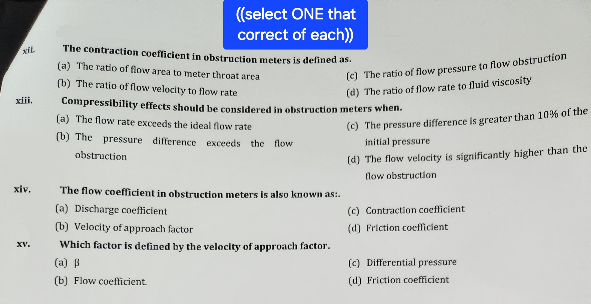 Solved ((select ONE that correct of each))xii.The | Chegg.com