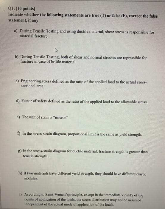 Solved Q1: [10 points Indicate whether the following | Chegg.com