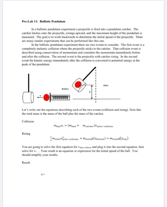 Solved Pre-Lab 11: Ballistic Pendulum In a ballistic | Chegg.com
