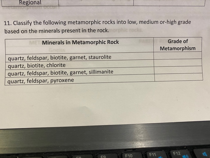 Solved Regional 11. Classify the following metamorphic rocks | Chegg.com