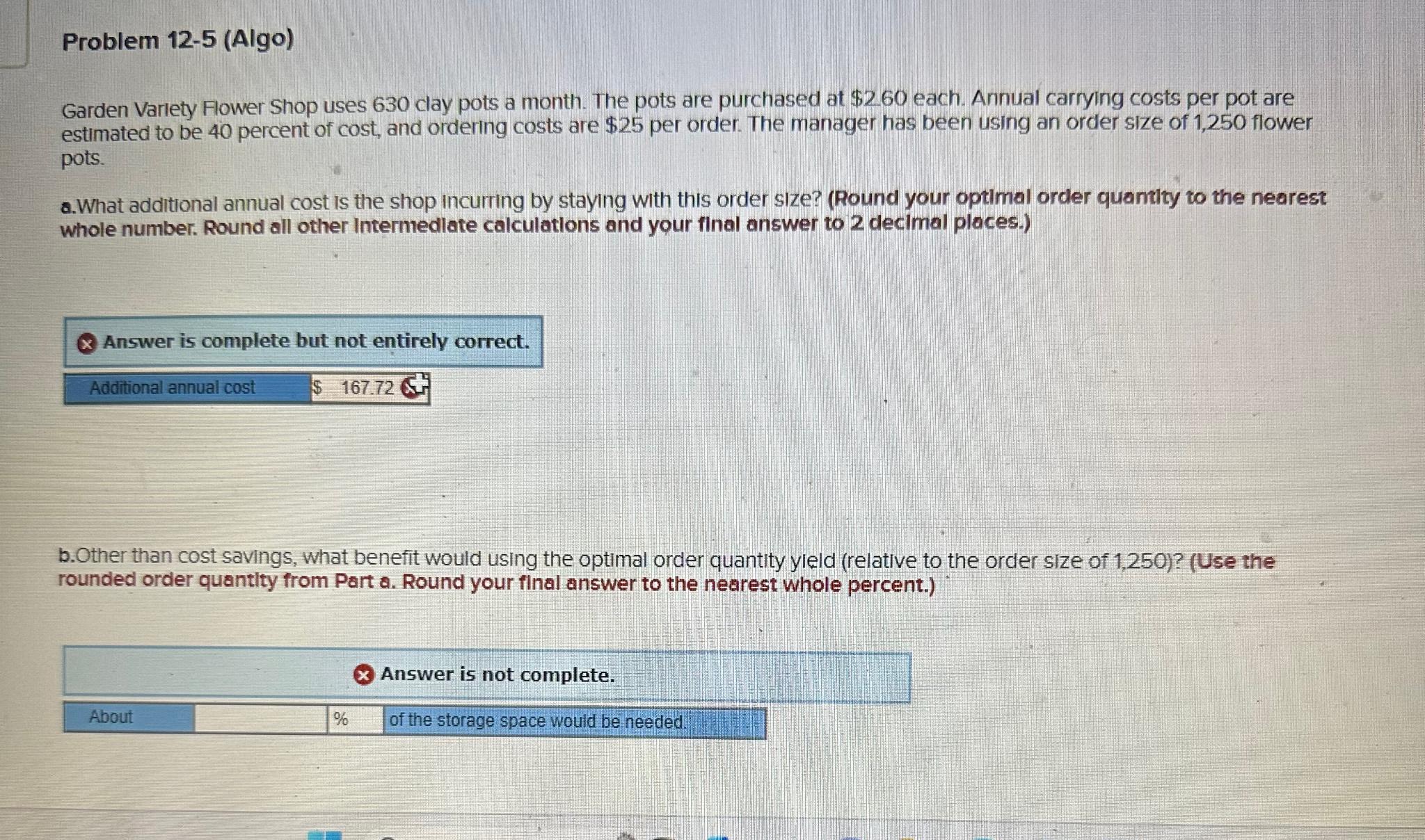 Solved Problem 12-5 (Algo)Garden Varlety Flower Shop uses | Chegg.com