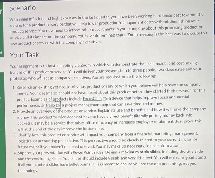 Solved Scenario With rising inflation and high expenses in | Chegg.com