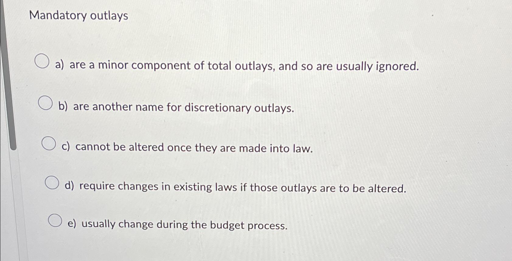 Solved Mandatory outlaysa) ﻿are a minor component of total | Chegg.com