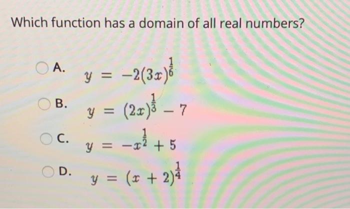 Solved Which function has a domain of all real numbers? A. | Chegg.com