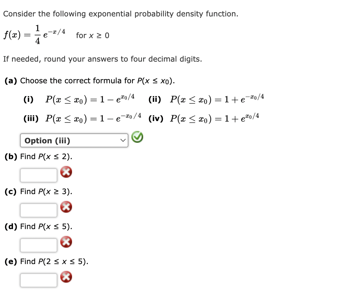 Solved Consider the following exponential probability | Chegg.com