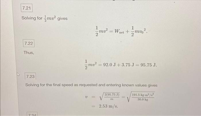 Solved for 7.22 how did one get 3.75 J for 1/2mv2 ilooking | Chegg.com