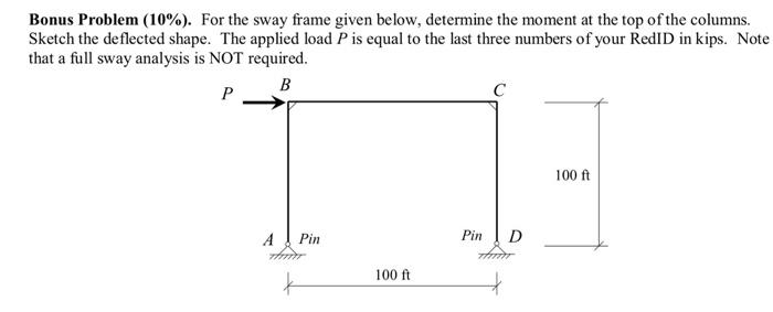 Solved Bonus Problem (10%). For the sway frame given below, | Chegg.com