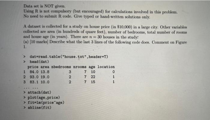 Solved Data set is NOT given. Using R is not compulsory (but | Chegg.com