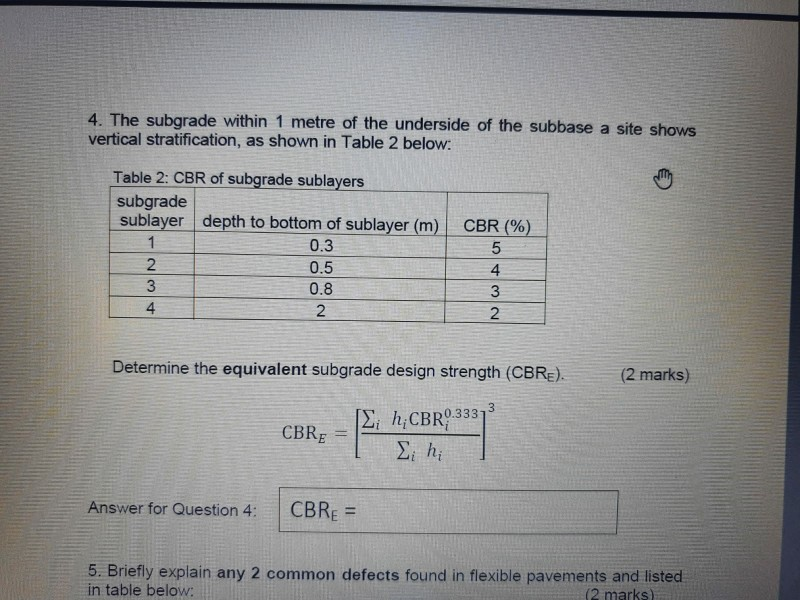 Solved 4. The subgrade within 1 metre of the underside of | Chegg.com