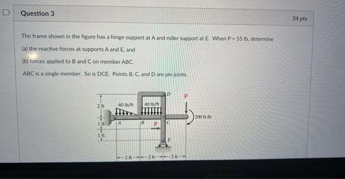 Solved The frame shown in the figure has a hinge support at | Chegg.com