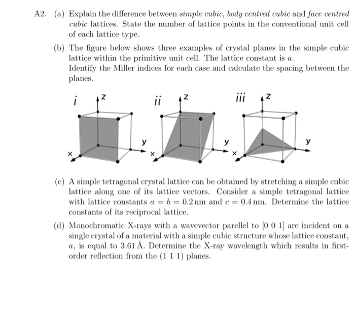 Solved A2. (a) Explain the difference between simple cubic, | Chegg.com