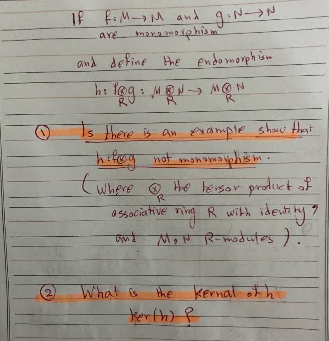 If f:M→M and g:N→N are monomorphism and define the | Chegg.com