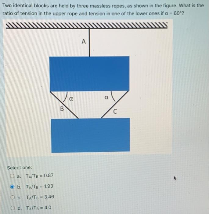 Solved Two identical blocks are held by three massless | Chegg.com