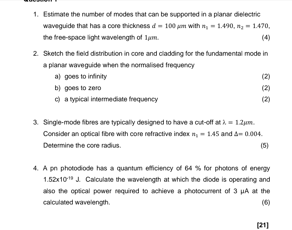 Solved Estimate the number of modes that can be supported in | Chegg.com