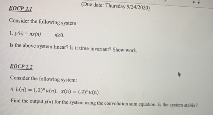 Solved (Due date: Thursday 9/24/2020) EOCP 2.1 Consider the | Chegg.com