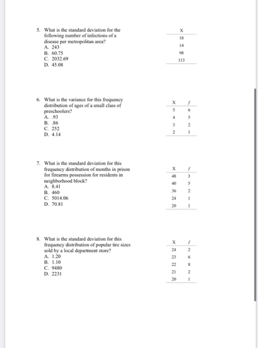 Solved X 18 5. What is the standard deviation for the | Chegg.com