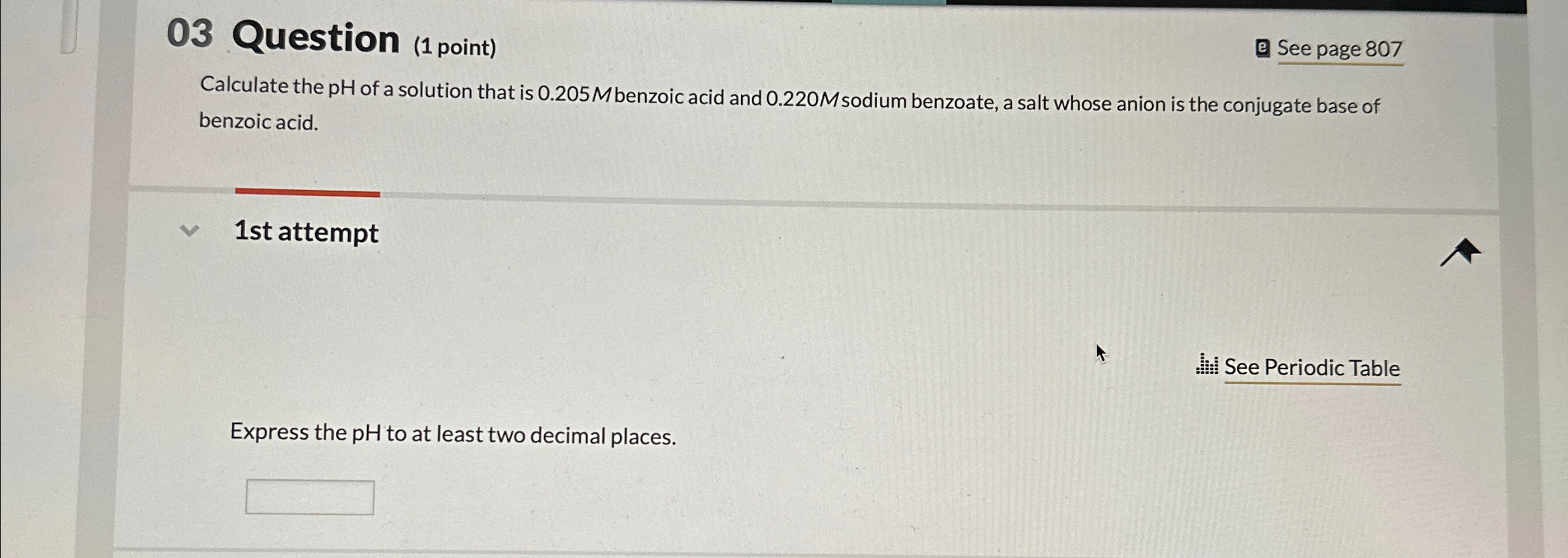 Solved 03 ﻿Question (1 ﻿point) ﻿Calculate the pH ﻿of a | Chegg.com