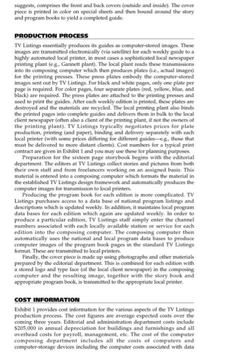 Solved Instructions: TV Listing Magazines Deliverable You | Chegg.com