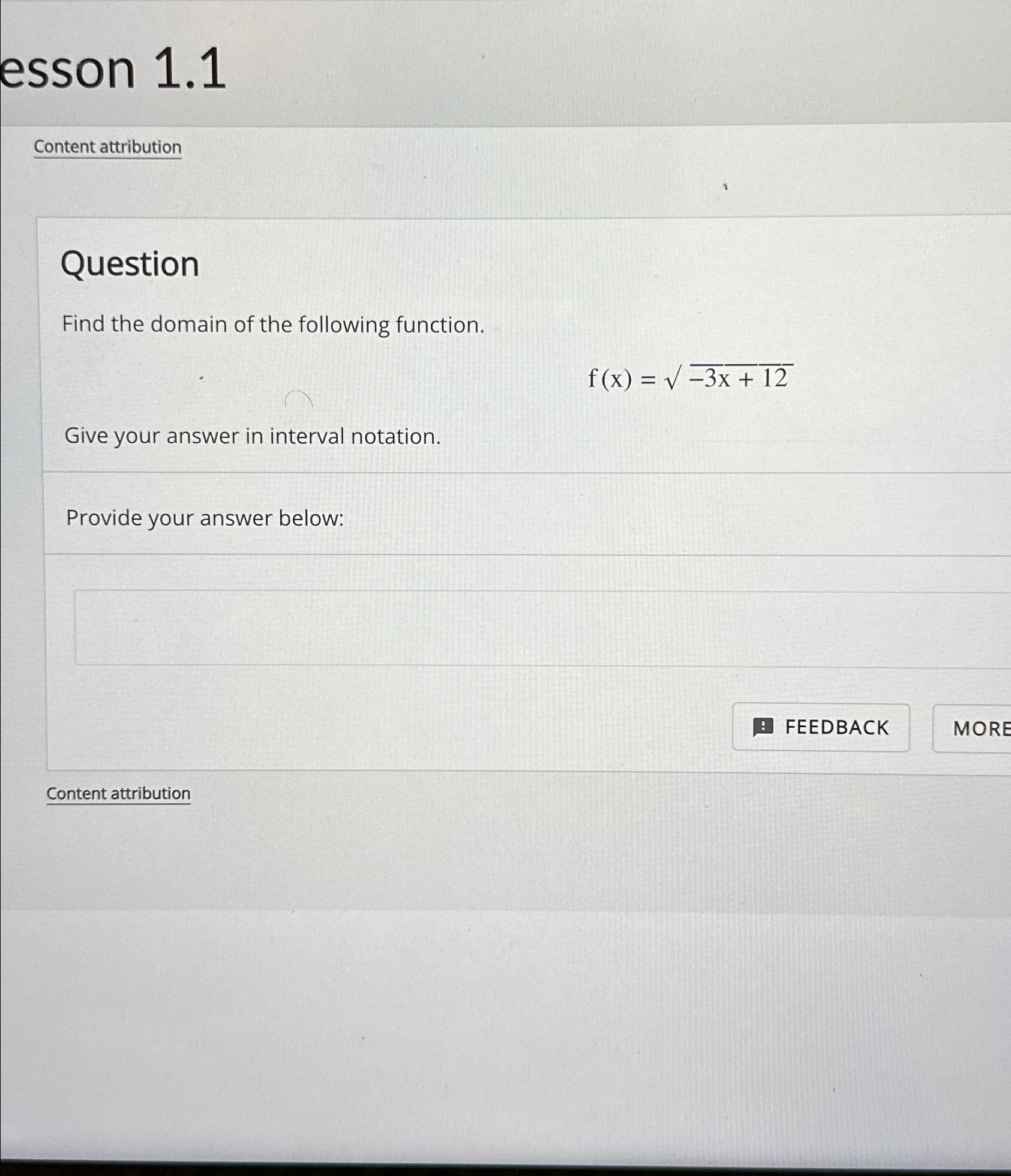 Solved esson 1.1Content attributionQuestionFind the domain | Chegg.com