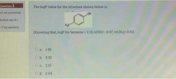 Solved Question 1 The logP value for the structure shown | Chegg.com